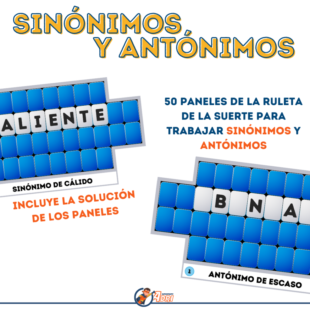 50 Paneles de la ruleta de la suerte: sinónimos y antónimos - Aula en Juego