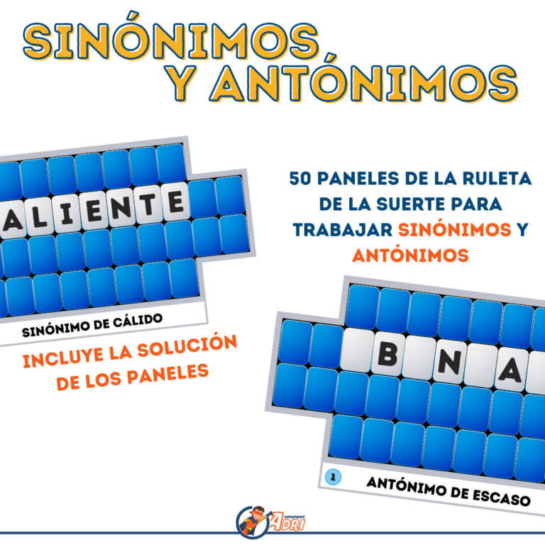 50 Paneles de la ruleta de la suerte: sinónimos y antónimos - Aula en Juego