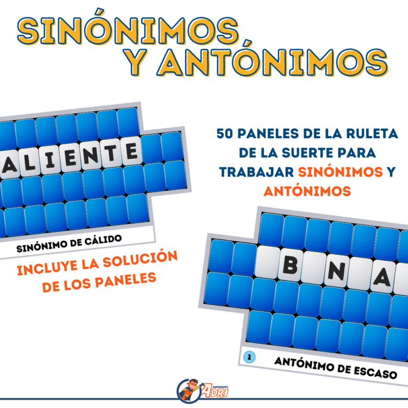 50 Paneles de la ruleta de la suerte: sinónimos y antónimos - Aula en Juego