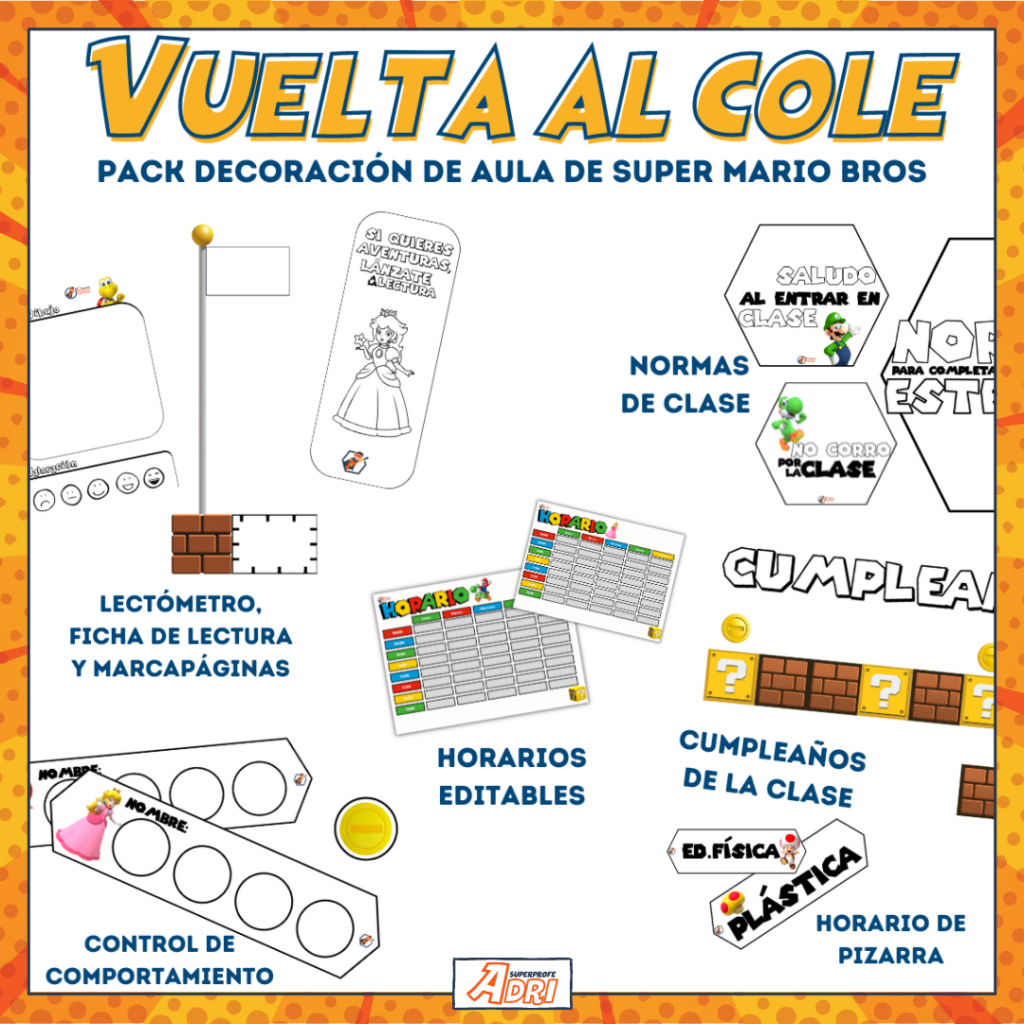 PACK DECORACIÓN DE AULA SUPER MARIO BROS - Aula en Juego