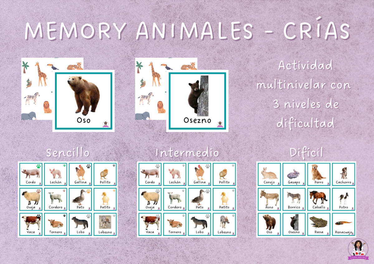Memory animales y sus crías - Aula en Juego