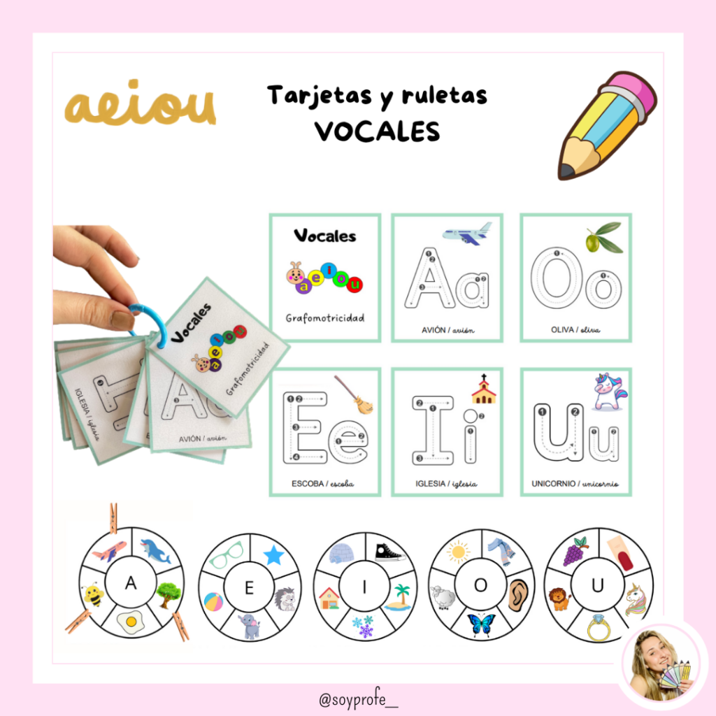 Tarjetas grafomotricidad y Ruletas Vocales - Aula en Juego