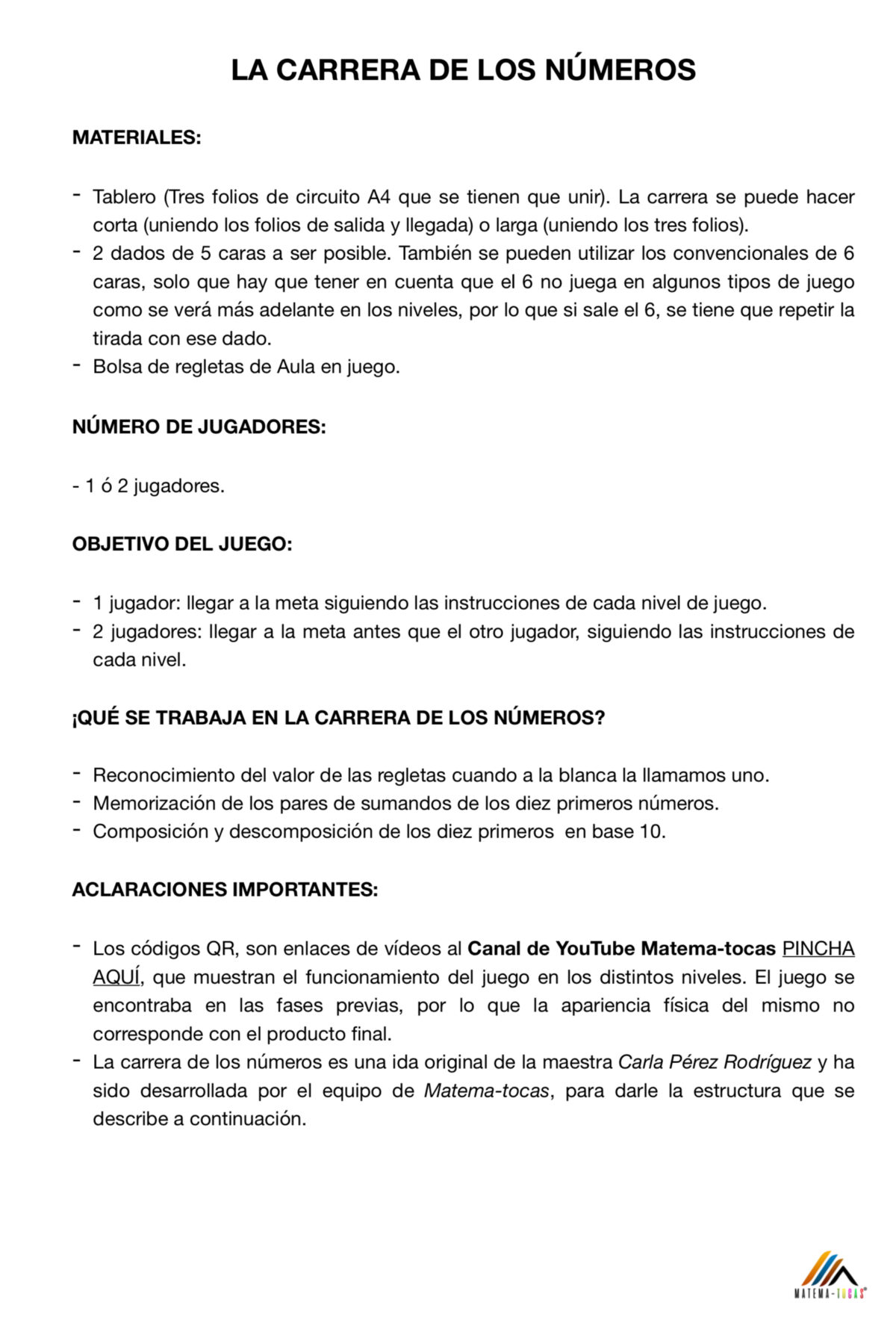 La Carrera de los Números. - Aula en Juego