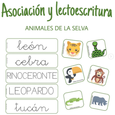 ASOCIACIÓN Y LECTOESCRITURA: ANIMALES DE LA SELVA - Aula en Juego