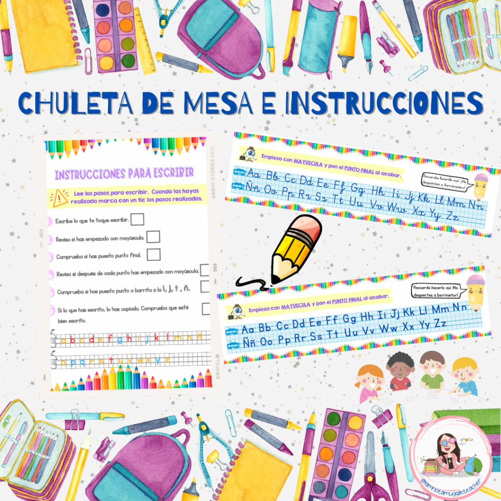 Chuleta de mesa e instrucciones de escritura - Aula en Juego