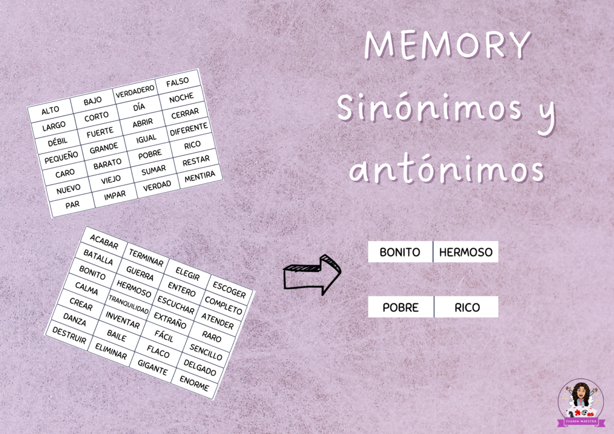 Memory antónimos y sinónimos - Aula en Juego